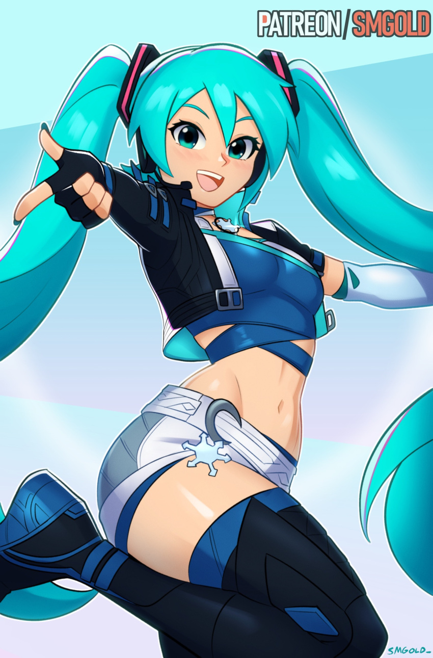 Safebooru - 1girl alternate costume black jacket blue hair cosplay hatsune miku jacket light ...