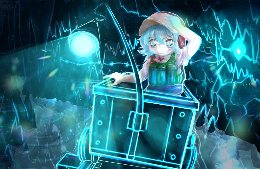 Safebooru - 1girl absurdres baseball cap blue eyes blue hair blue theme blush brown hat ...