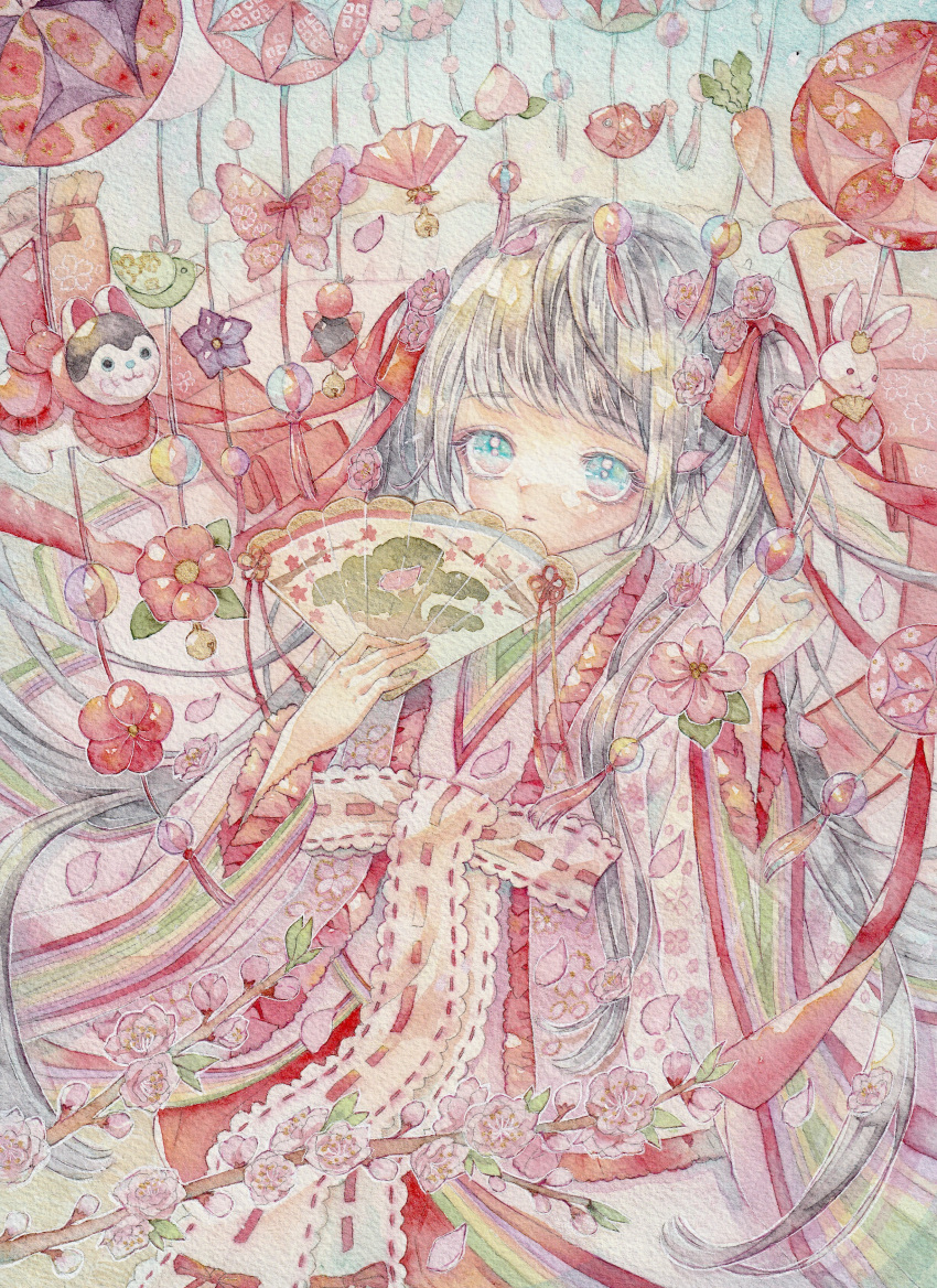 Safebooru - 1girl absurdres amu (m aa) bell black hair blue eyes cherry ...