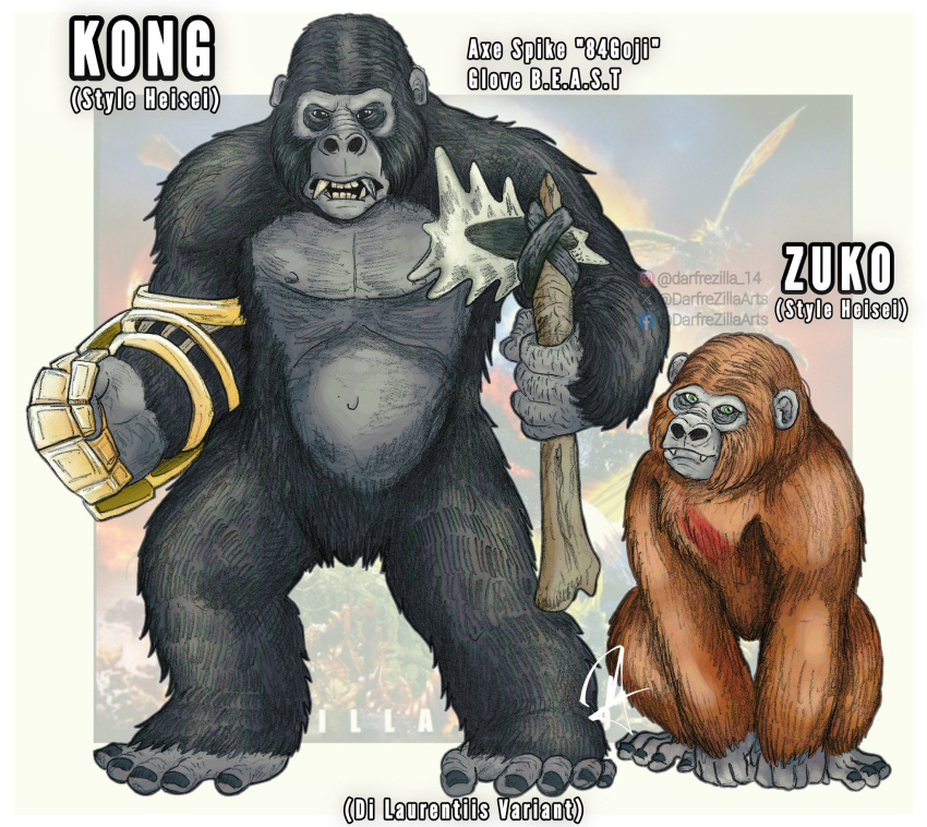 Safebooru - animal ape axe b.e.a.s.t. glove black fur bone weapon brown ...