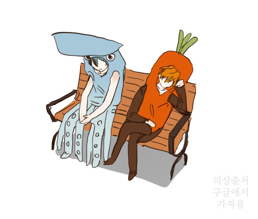 Safebooru - 2boys animal costume aoyagi touya blue hair carrot costume costume crossed legs ...