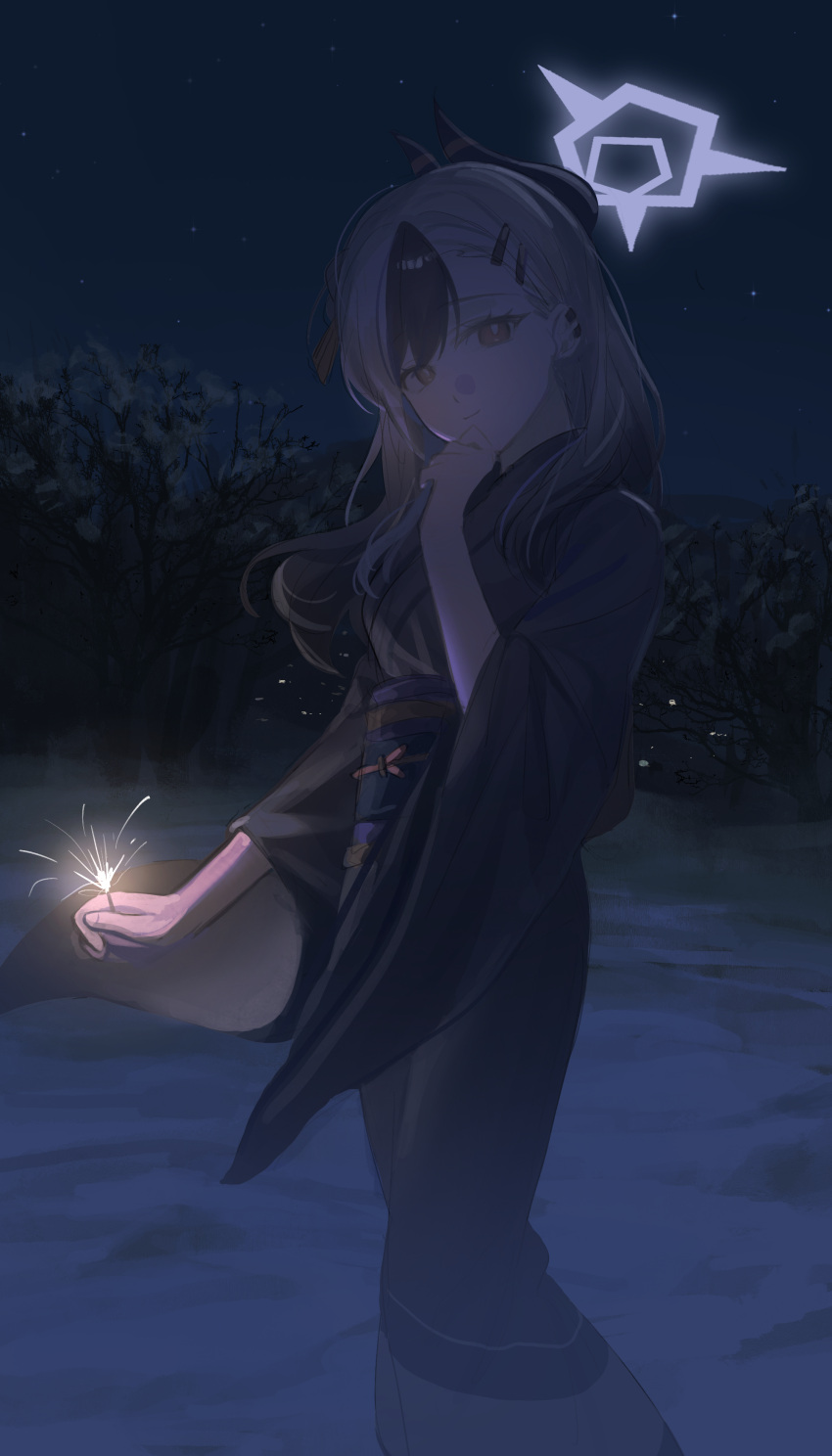 Safebooru - 1girl absurdres black kimono blue archive closed mouth ...