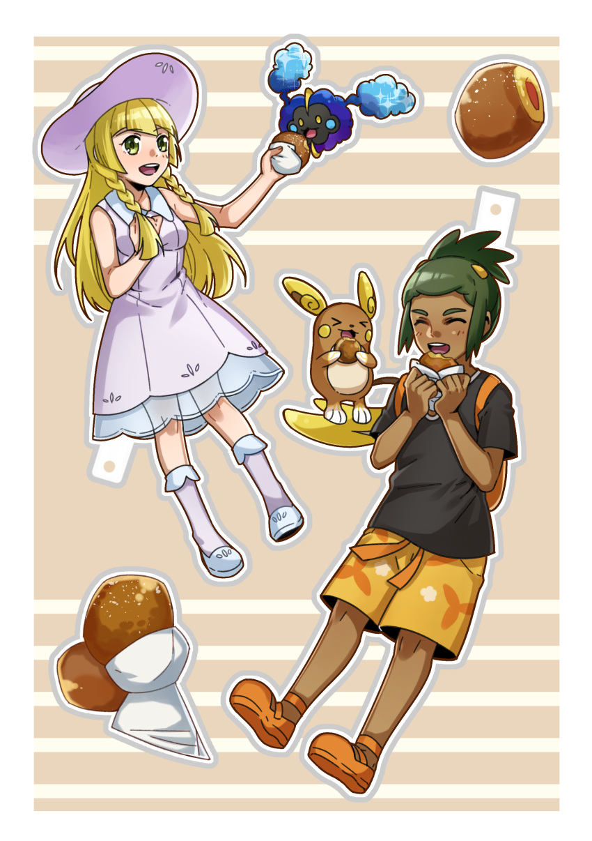 Safebooru - 1boy 1girl absurdres alolan raichu backpack bag black shirt ...