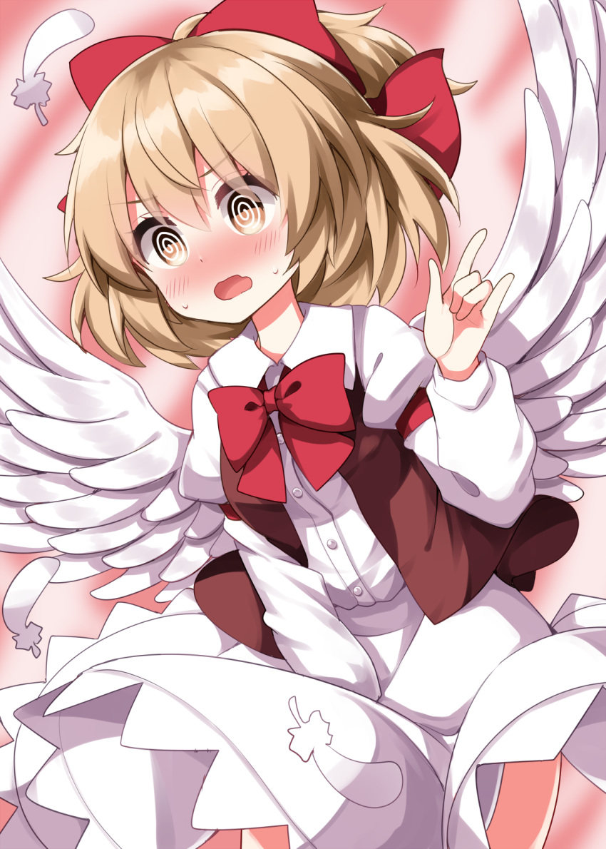 Safebooru - 1girl @ @ \m/ blonde hair blush bow bowtie brown vest ...