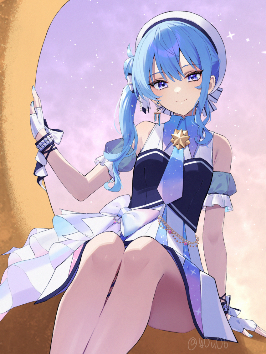 Safebooru - 1girl beret blue eyes blue hair blue nails blue necktie bracelet breasts brooch ...