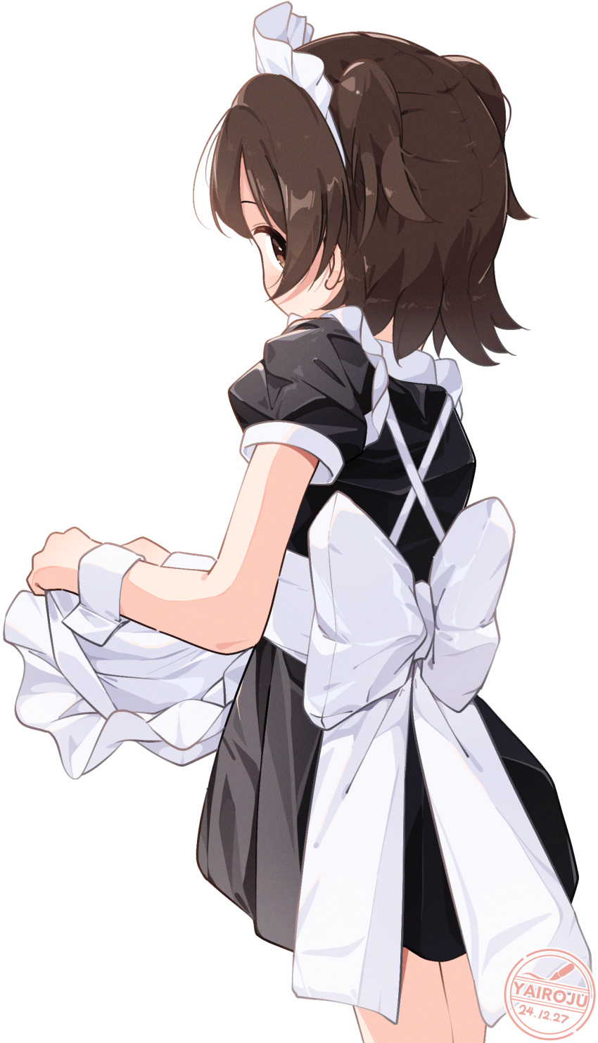 Safebooru - 1girl absurdres alternate costume apron artist name back bow black dress bow brown ...