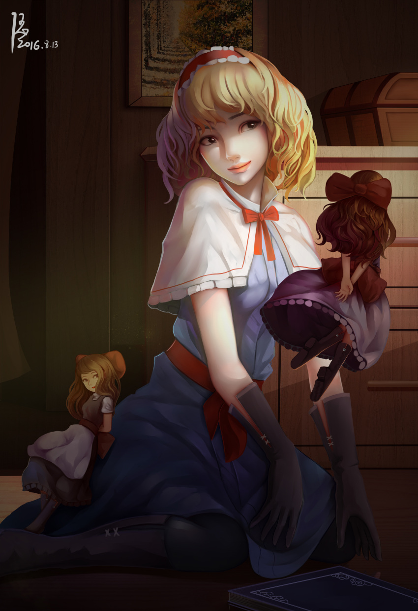 Safebooru - 1girl absurdres alice margatroid apron blonde hair blue dress blue eyes book boots ...