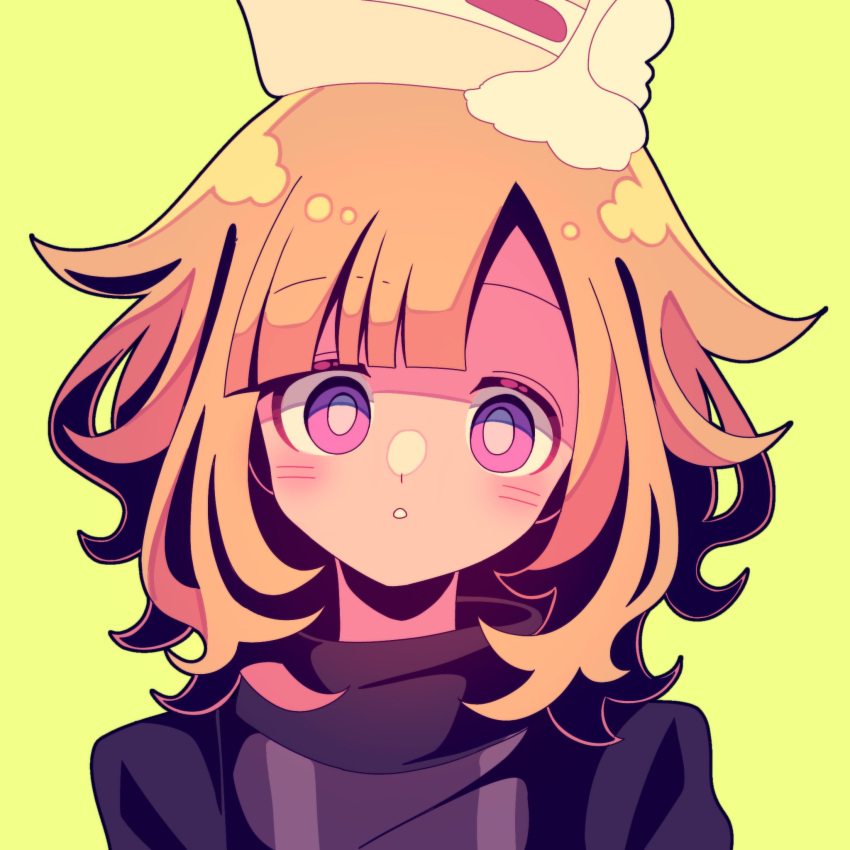 Safebooru 1girl Black Outline Black Sweater Blonde Hair Cake On Head 7805