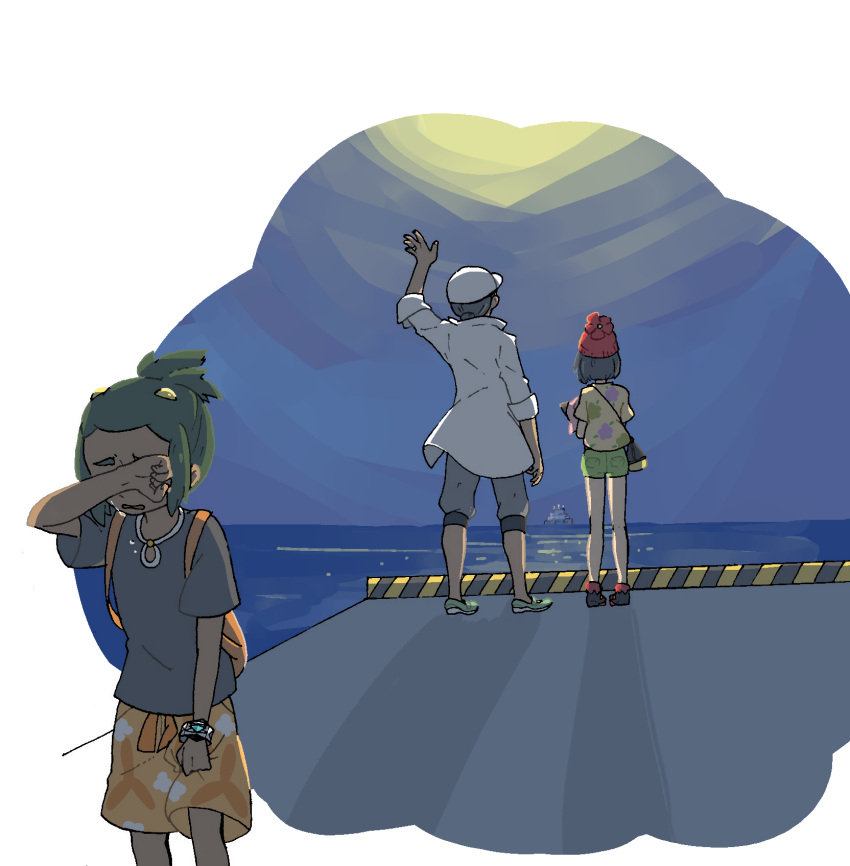 Safebooru - 1girl 2boys baseball cap black hair boat character doll ...