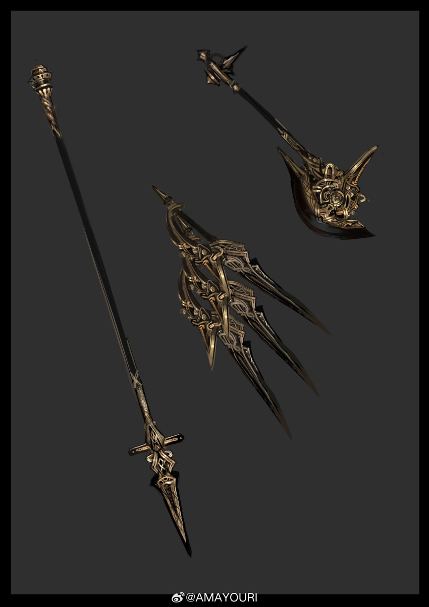 Safebooru - absurdres amayouri axe battle axe black border border commentary grey background ...