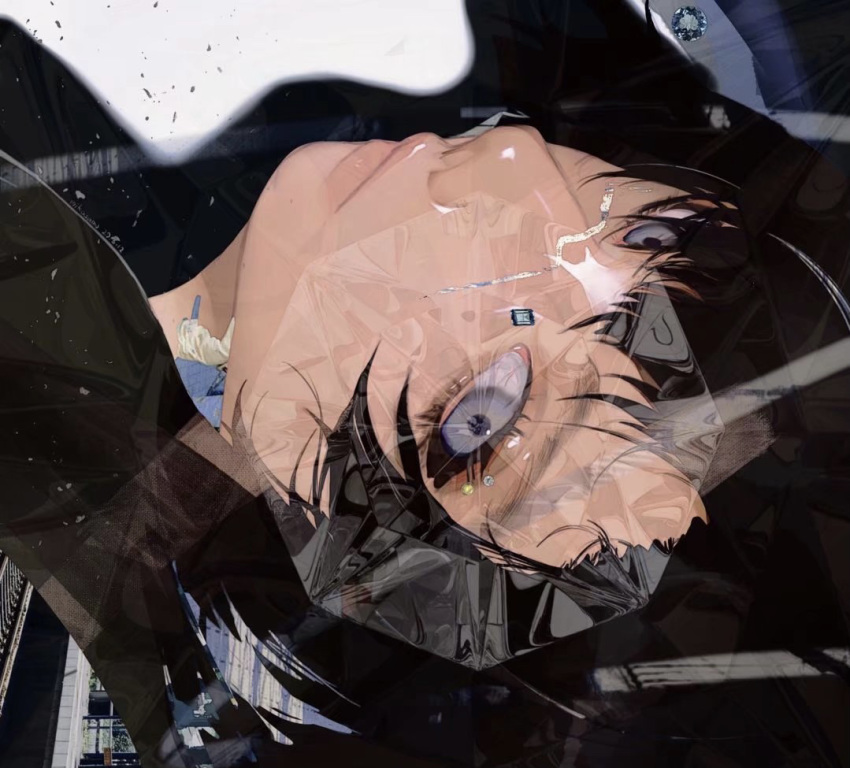 Safebooru - 1girl black hair blue eyes blue gemstone closed mouth commentary eyelid piercing gem ...