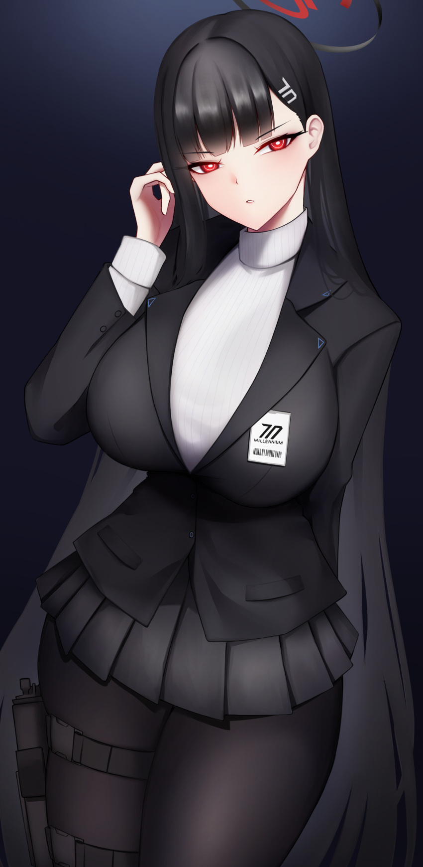 Safebooru - 1girl absurdres black hair black pantyhose blazer blue archive blush breasts gun ...