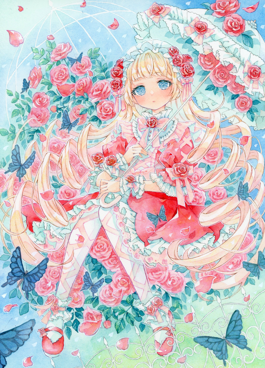 Safebooru - 1girl absurdres amu (m aa) birdcage blonde hair blue eyes ...