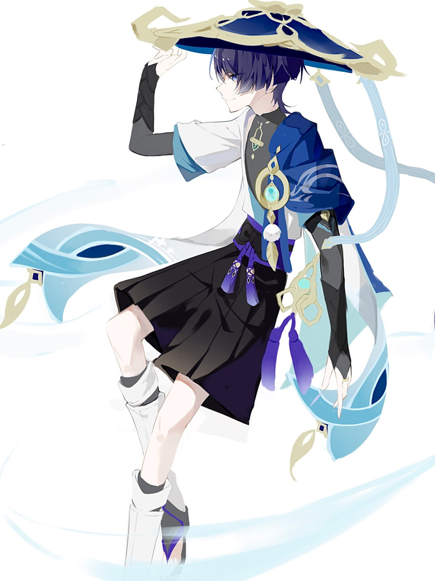 Safebooru - 1boy anemo symbol (genshin impact) arm at side armor belt black bow black bridal ...