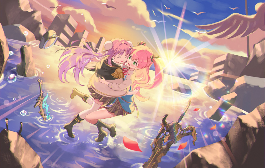 Safebooru - 2girls aikawa megumi blush breasts clothes around waist dawn green eyes hair between ...