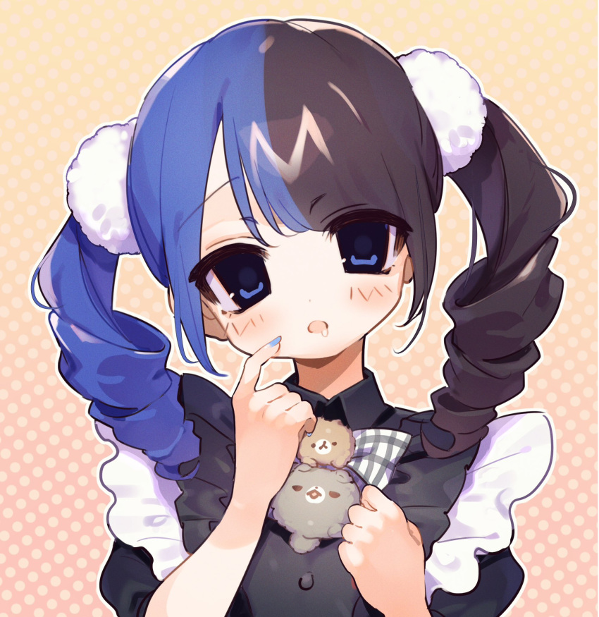 Safebooru - 1girl 2000s (style) black hair blue eyes blue hair blue nails blush bow bowtie ...