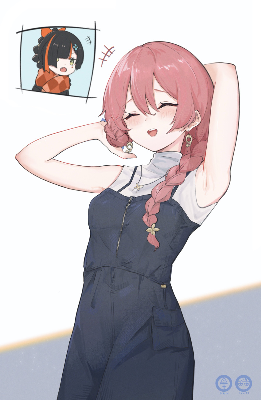 Safebooru - 2girls absurdres amayui moka argyle clothes argyle scarf armpits arms up black dress ...