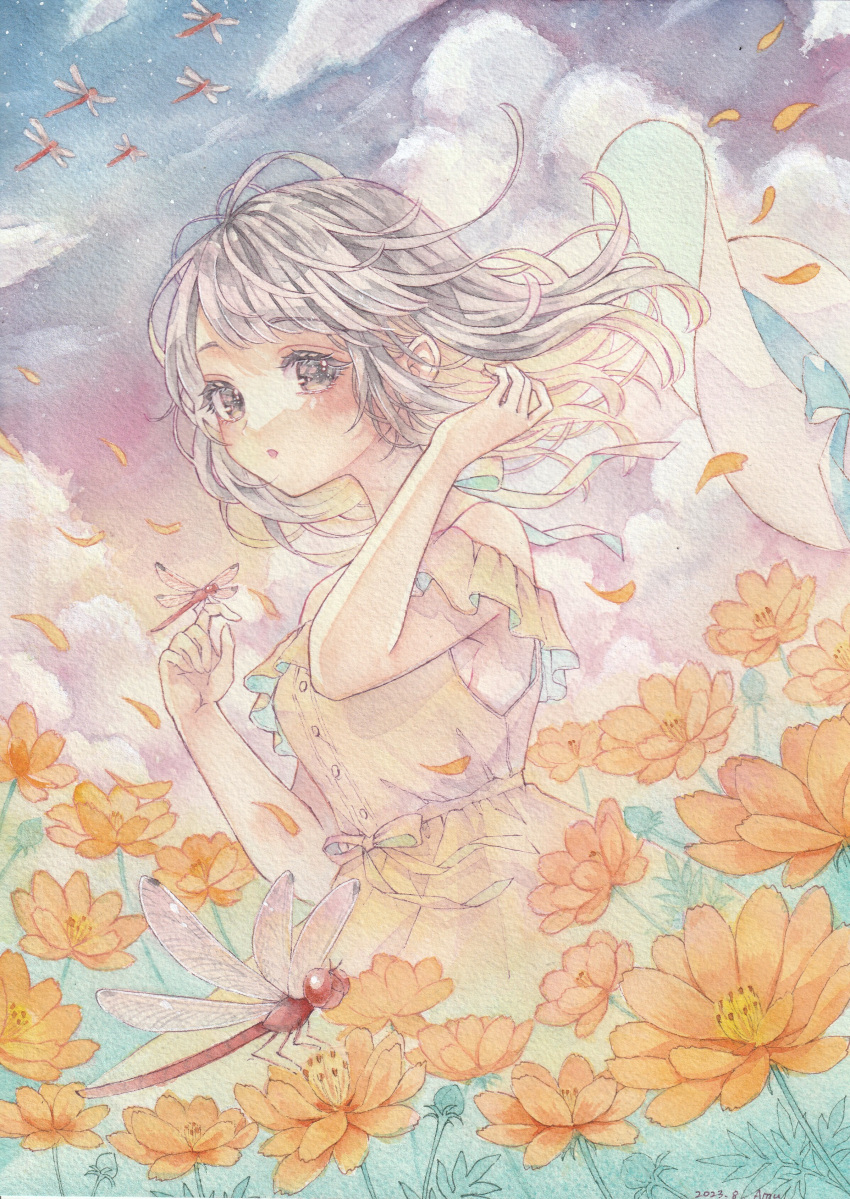 Safebooru - 1girl absurdres amu (m aa) bug clouds colored eyelashes ...