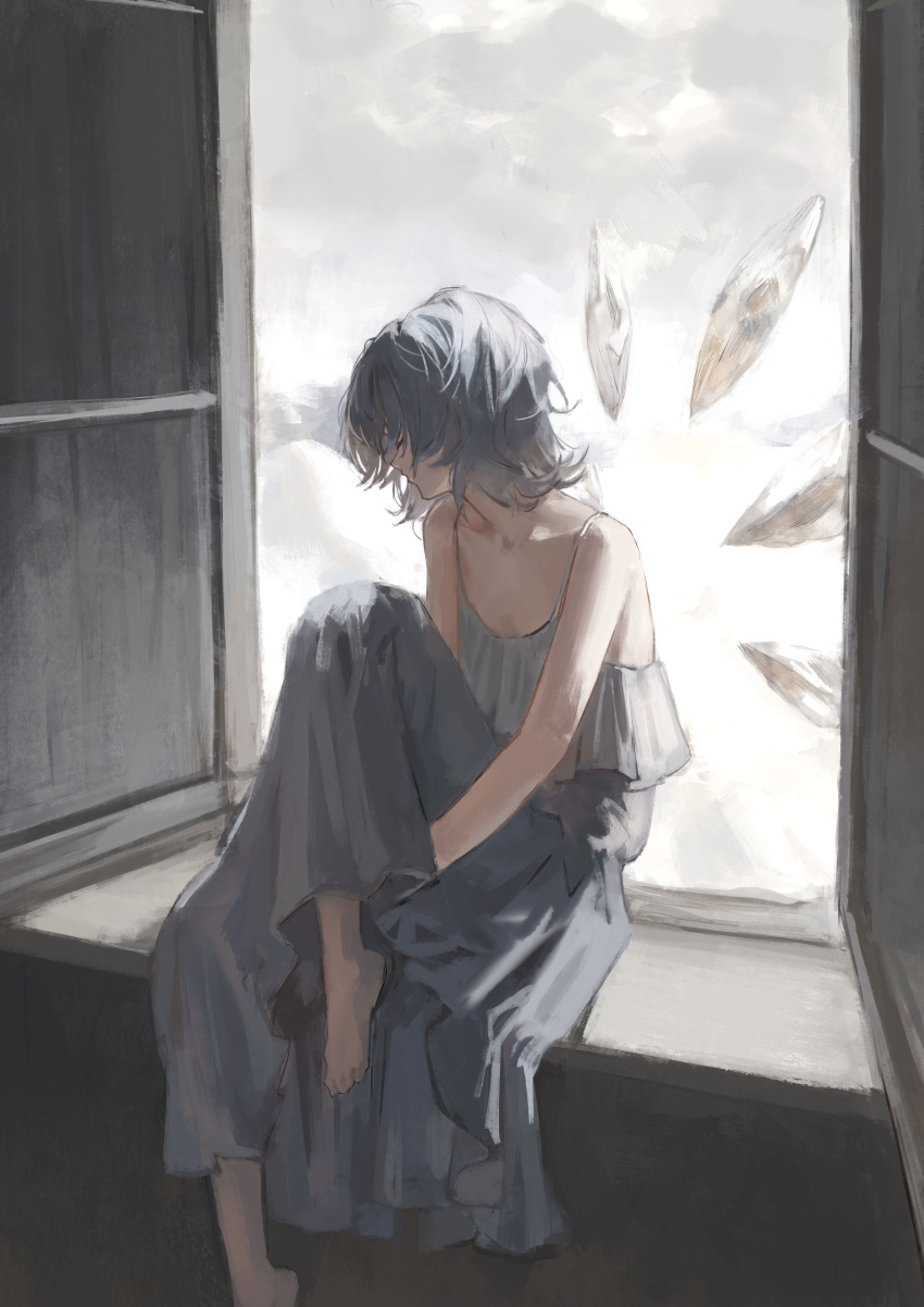 Safebooru - 1girl absurdres alternate costume bare shoulders barefoot blue dress blue hair cirno ...