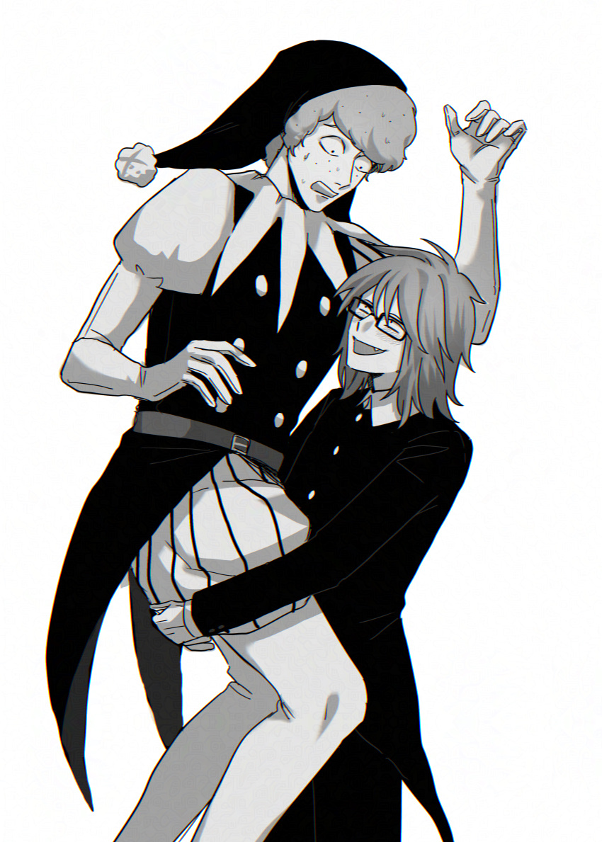 Safebooru - 2boys absurdres carrying carrying person child carry coat commentary request fang ...