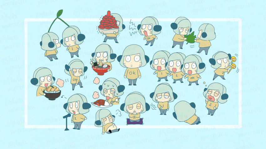 Safebooru - 1boy black eyes blue background blue hair chibi curry curry ...