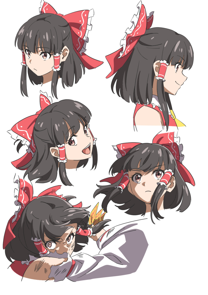 Safebooru - 1girl bare shoulders black hair bow brown eyes closed mouth detached sleeves ...