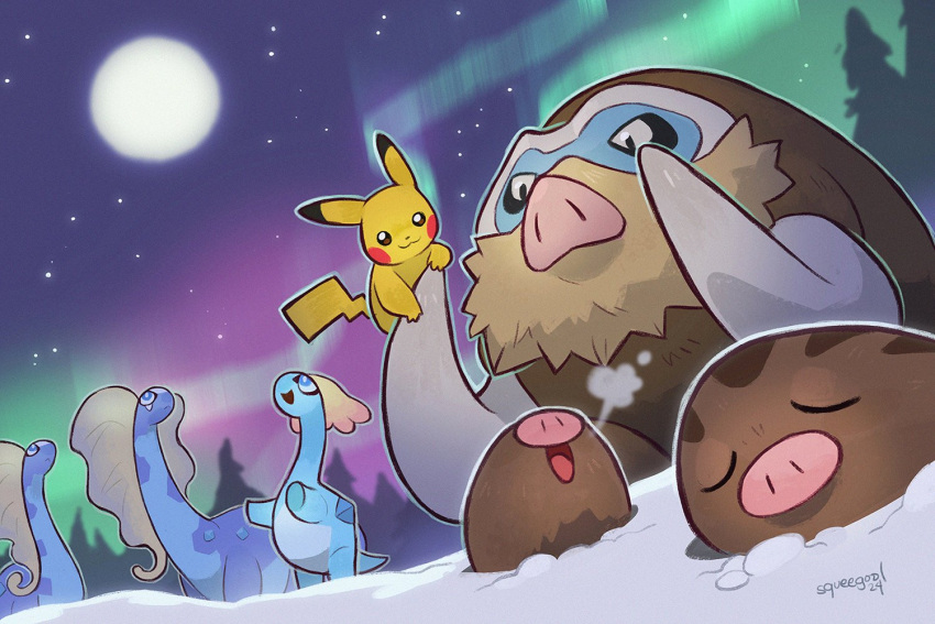 Safebooru - amaura aurora aurorus brown fur closed eyes full moon ...