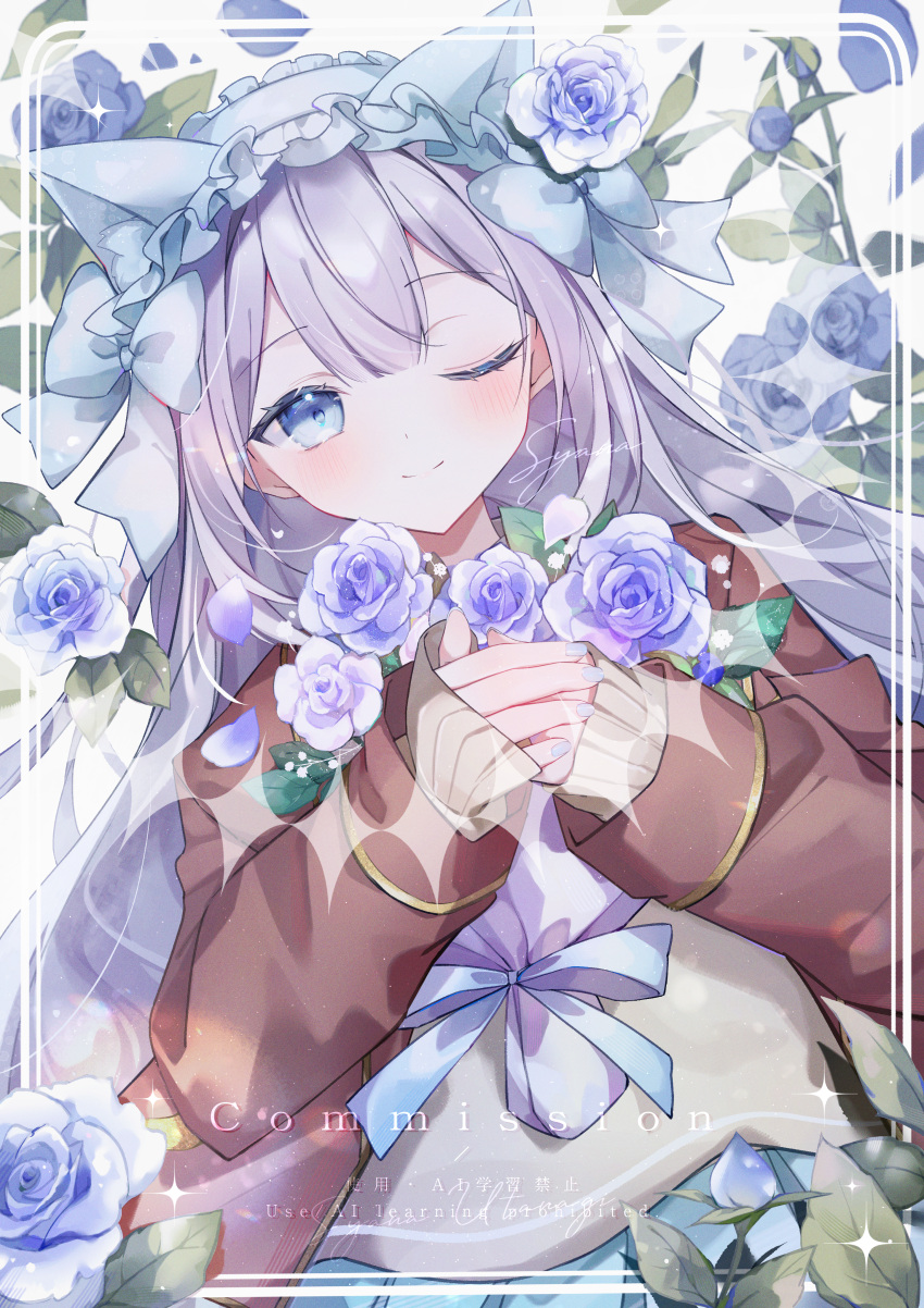 Safebooru - 1girl absurdres animal ear fluff animal ears artist name blue bow blue eyes blue ...