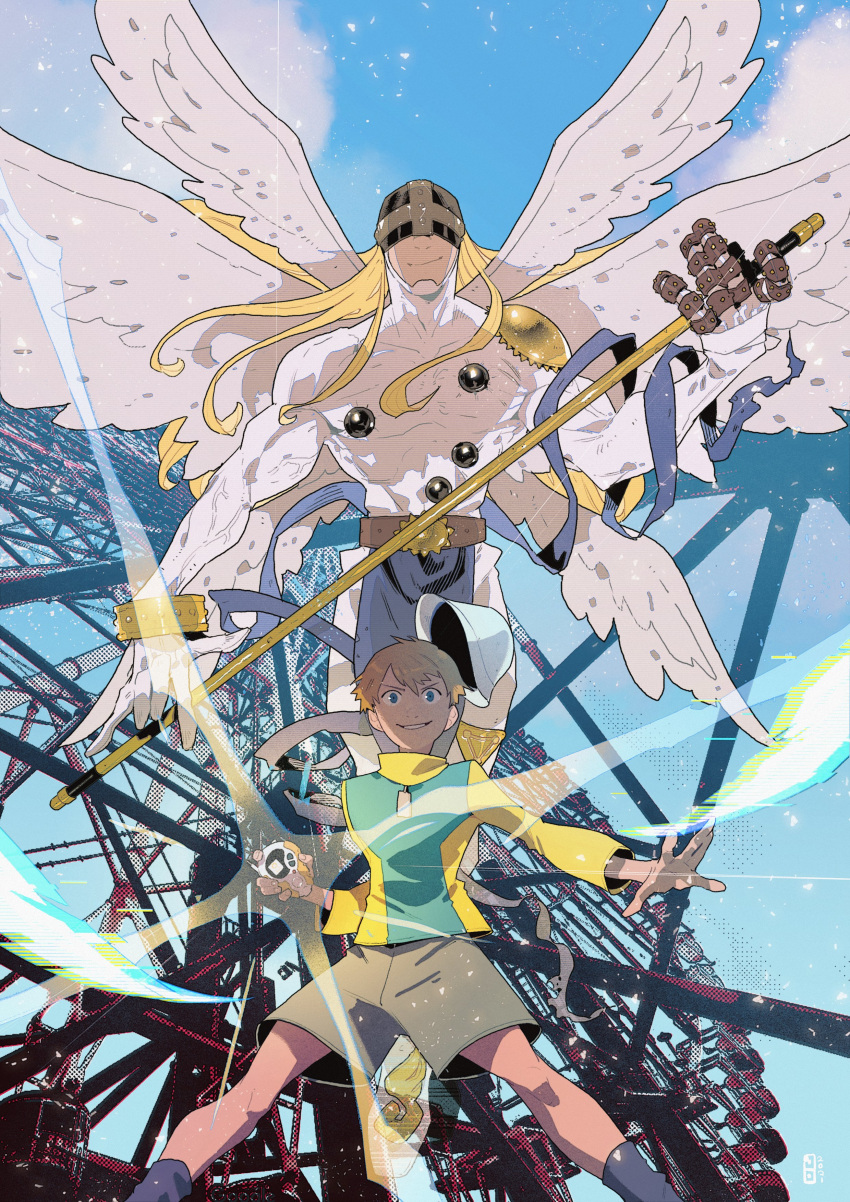Safebooru - 2boys absurdres angel angel wings angemon blonde hair blue ...