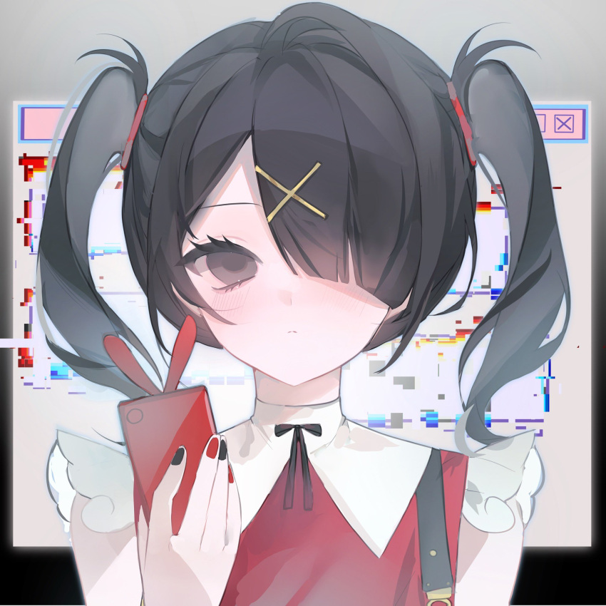Safebooru - 1girl ame-chan (needy girl overdose) black eyes border distortion glitch gradient ...