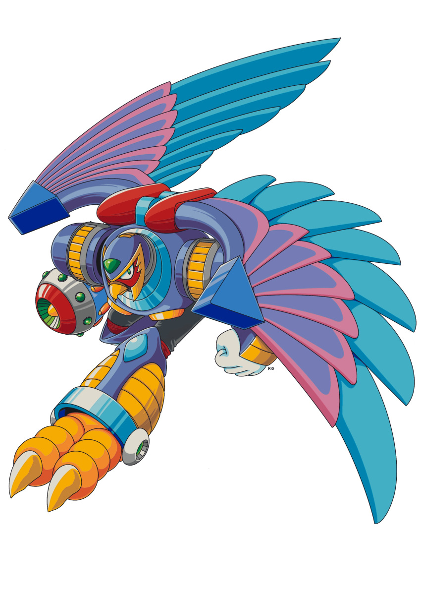 Safebooru - 1boy absurdres arm cannon armor beak bird eagle forehead jewel full body green eyes ...