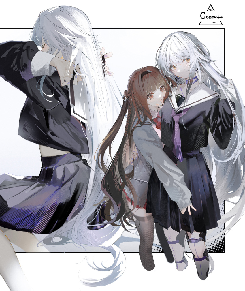 Safebooru - 2girls absurdres antoneva black hairband black pantyhose ...