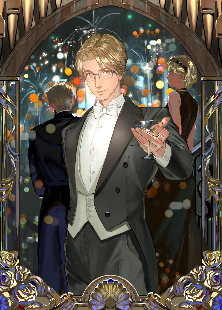 Safebooru - 1girl 2boys absurdres ahoge alcohol america (hetalia) arm behind back axis powers ...