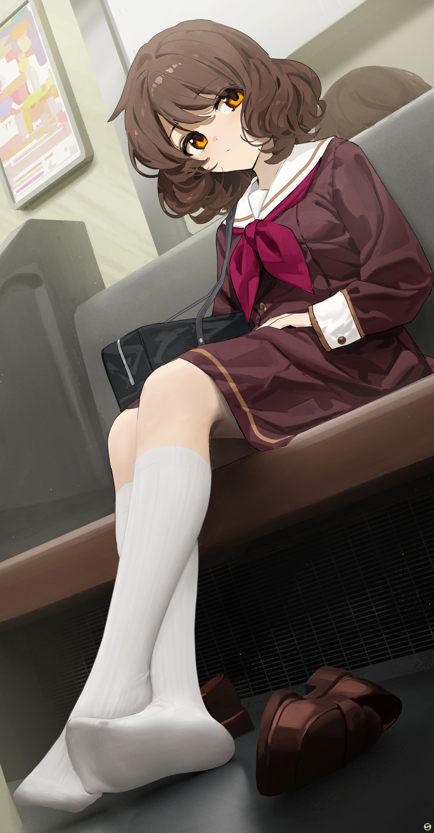 Safebooru - 1girl absurdres bag black bag brown hair brown serafuku brown shirt brown skirt ...
