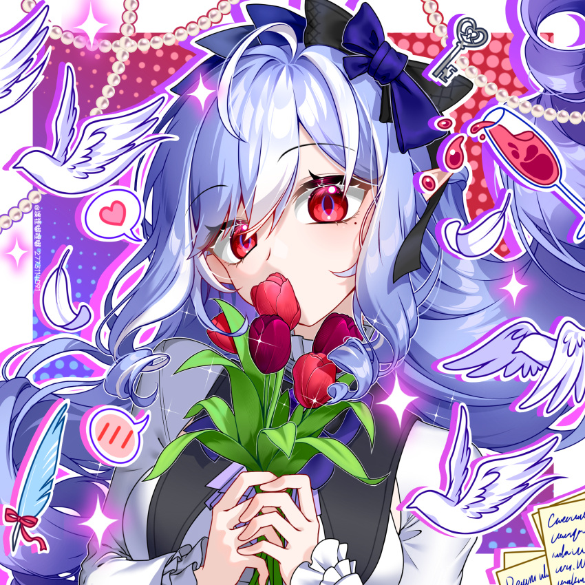Safebooru - 1girl ahoge ascot bird drill hair feathers flower hairband ...