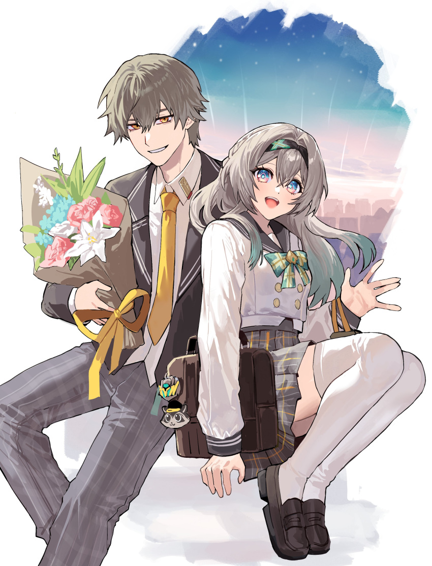 Safebooru - 1boy 1girl absurdres alternate costume bag black hairband black jacket black shoes ...