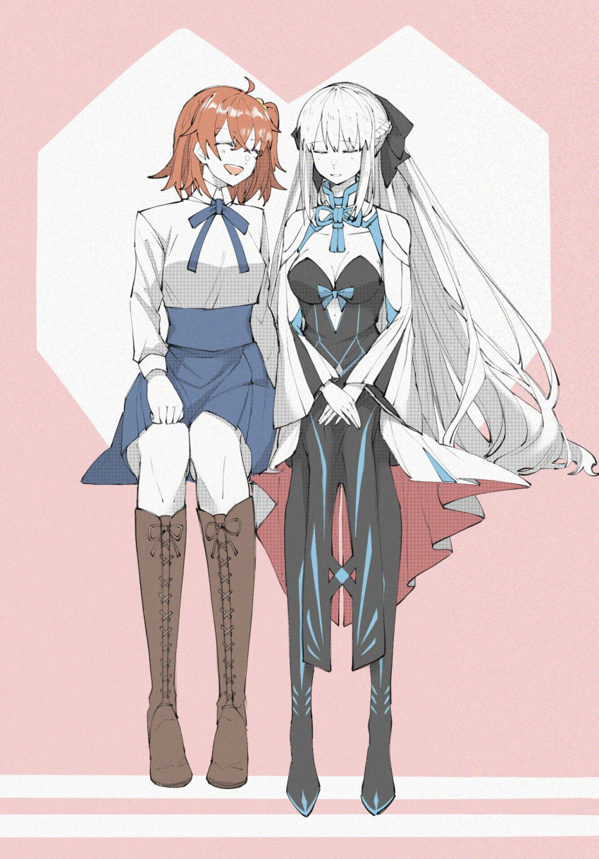 Safebooru - 2girls black bow black thighhighs bow braid closed eyes ...