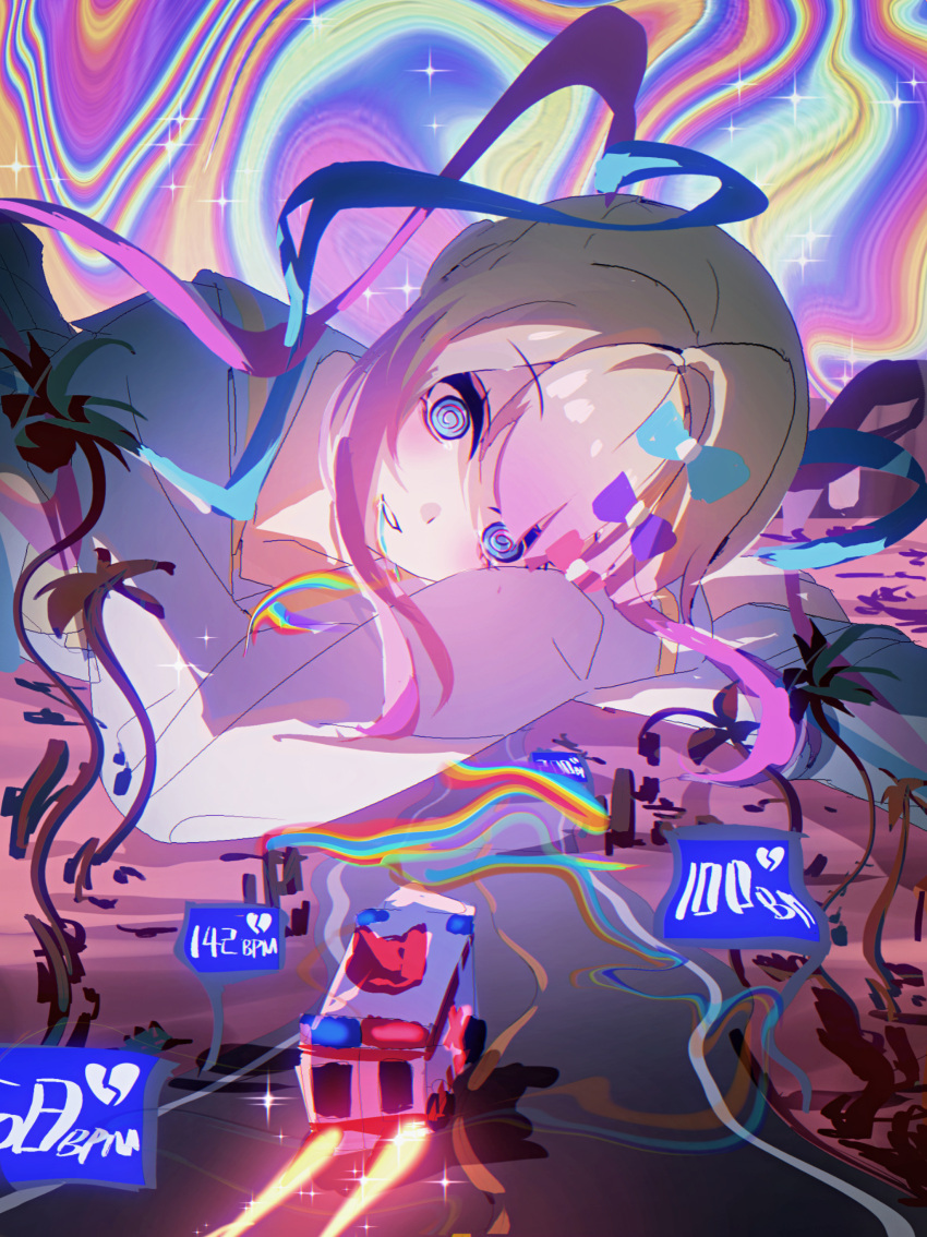 Safebooru - 1girl @ @ absurdres ambulance blonde hair blue bow blue eyes blue hair bow ...