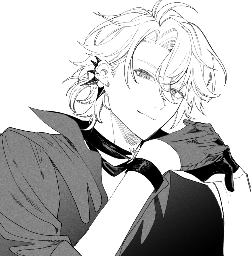 Safebooru - 1boy antenna hair black choker black gloves black shirt choker collared shirt ...