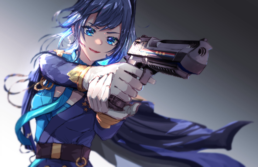 Safebooru - 1girl advarcher black hair blue coat blue eyes blue hair blue jacket blue necktie ...