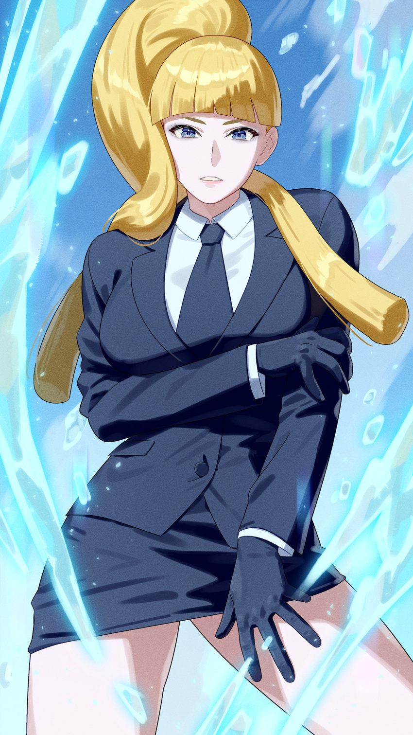 Safebooru - 1girl arm under breasts black gloves black skirt blazer blonde hair blue eyes ...