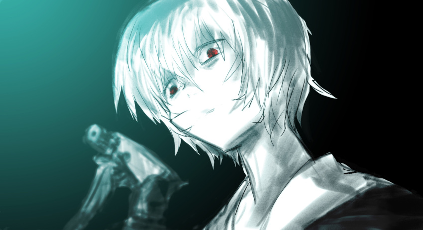 Safebooru - 1girl ayanami rei black background blue light looking down ...