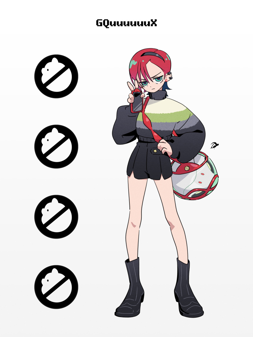 Safebooru - 1girl absurdres amate yuzuriha black boots black shorts boots cellphone copyright ...