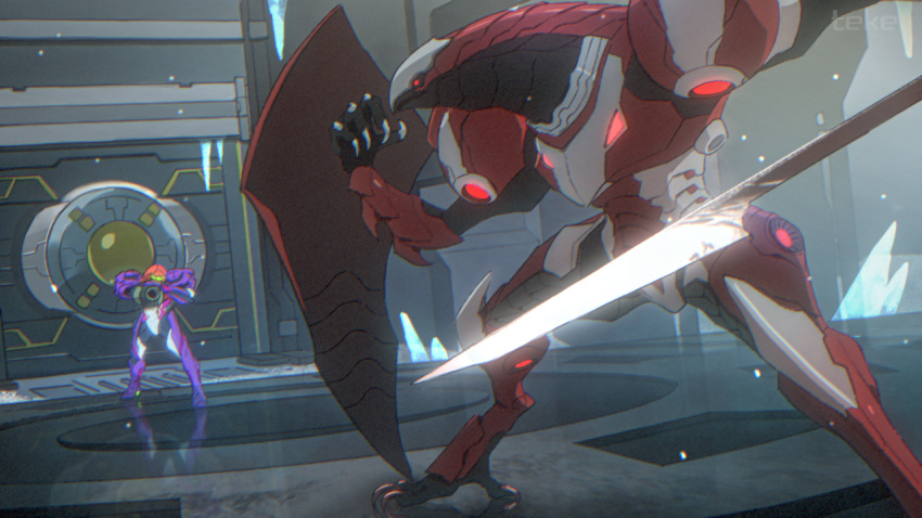 Safebooru - 1girl 1other arm cannon armor chozo soldier claws gravity ...