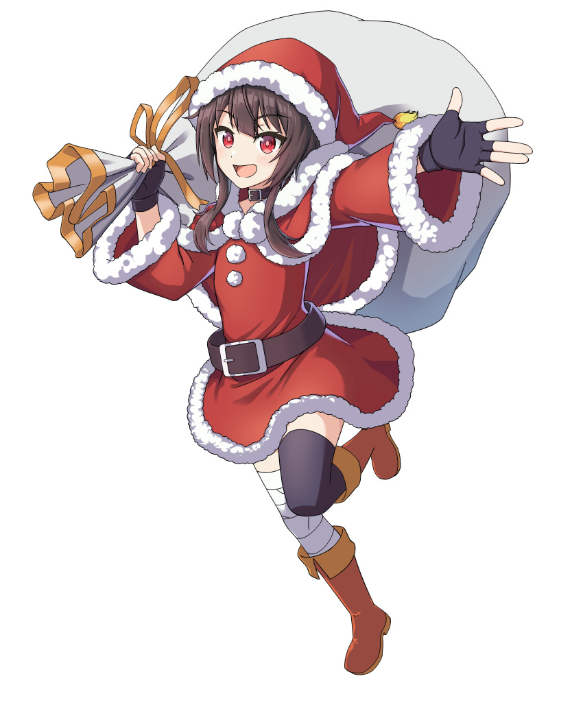 Safebooru - 1girl :d absurdres alternate costume asymmetrical legwear bag bandaged leg bandages ...