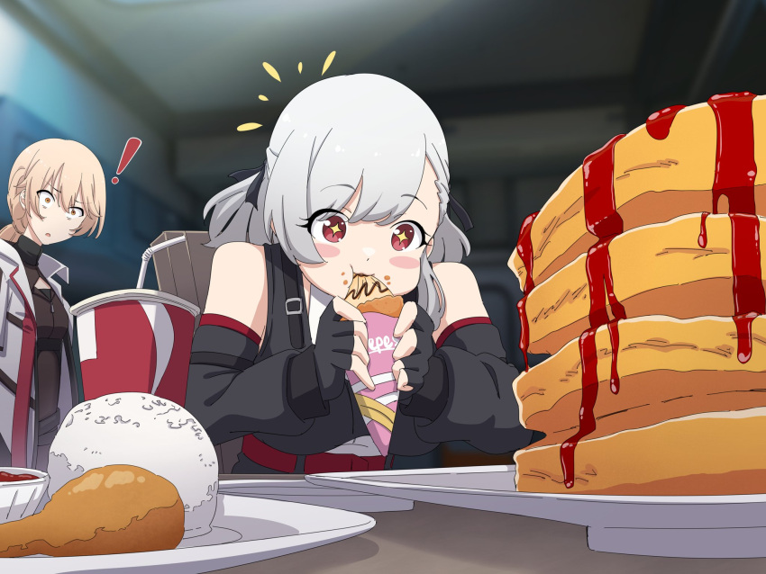 Safebooru - ! + + 2girls bare shoulders black gloves black ribbon black ...