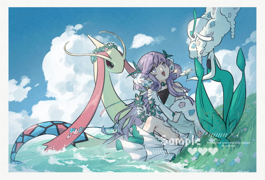 Safebooru - 2girls :d arched back bare shoulders big hair blue flower ...