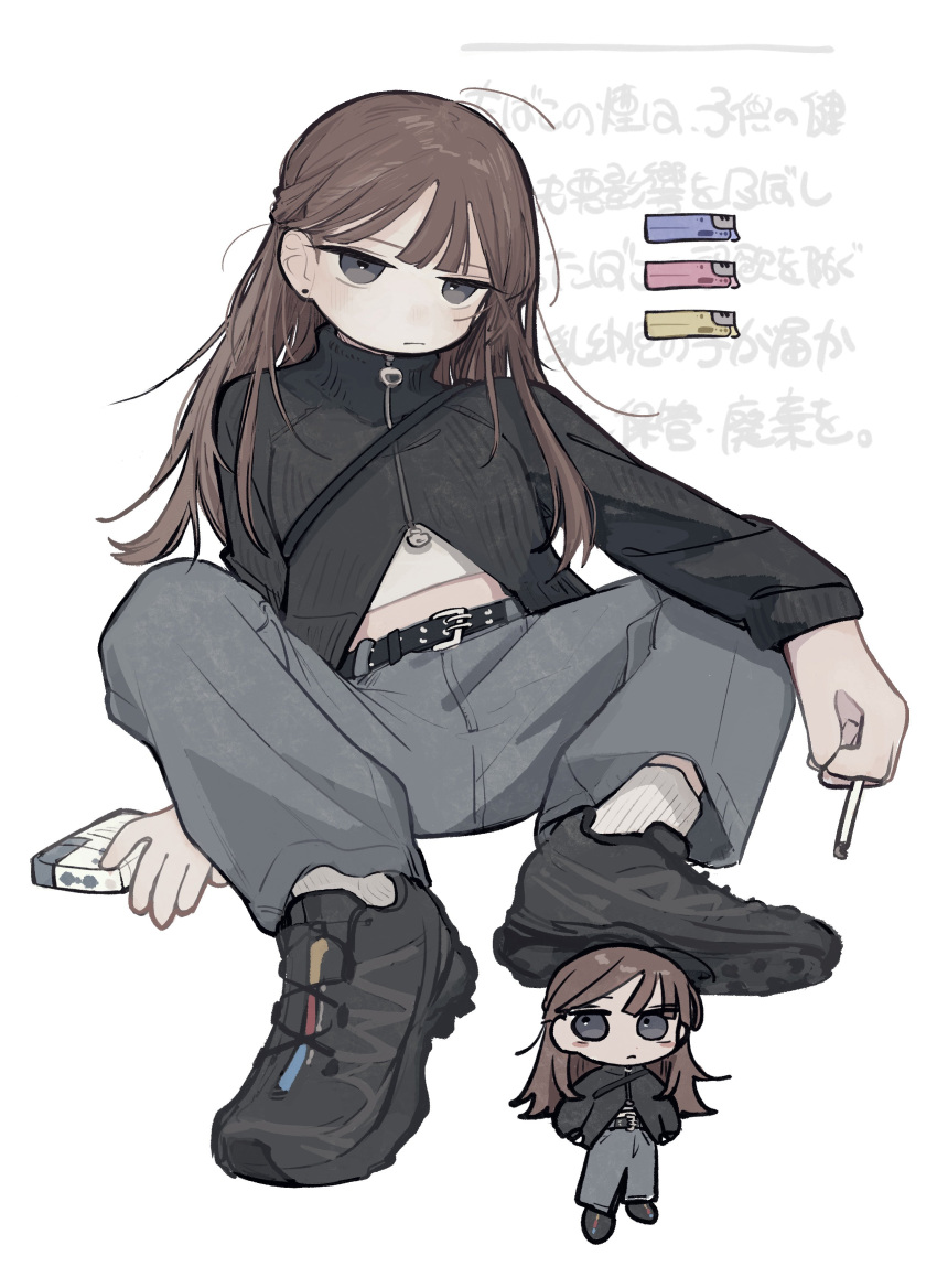 Safebooru - 1girl absurdres belt black belt black eyes black jacket black shoes brown hair ...