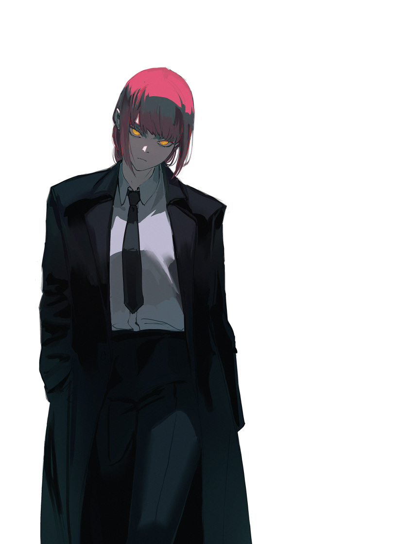 Safebooru - 1girl absurdres black coat black necktie black pants chainsaw man closed mouth coat ...