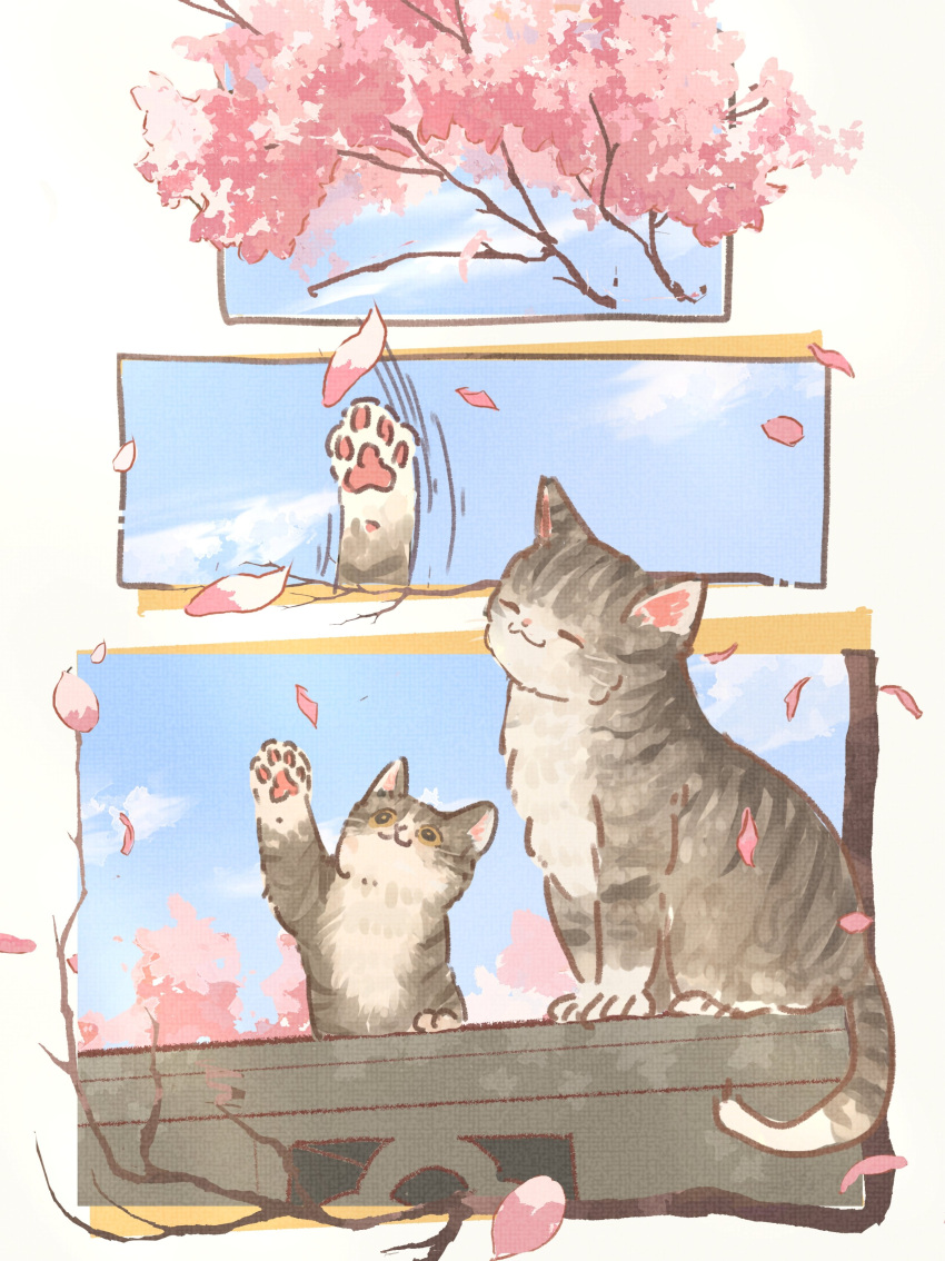 Safebooru - :3 absurdres animal animal focus cat cherry blossoms closed eyes closed mouth ...